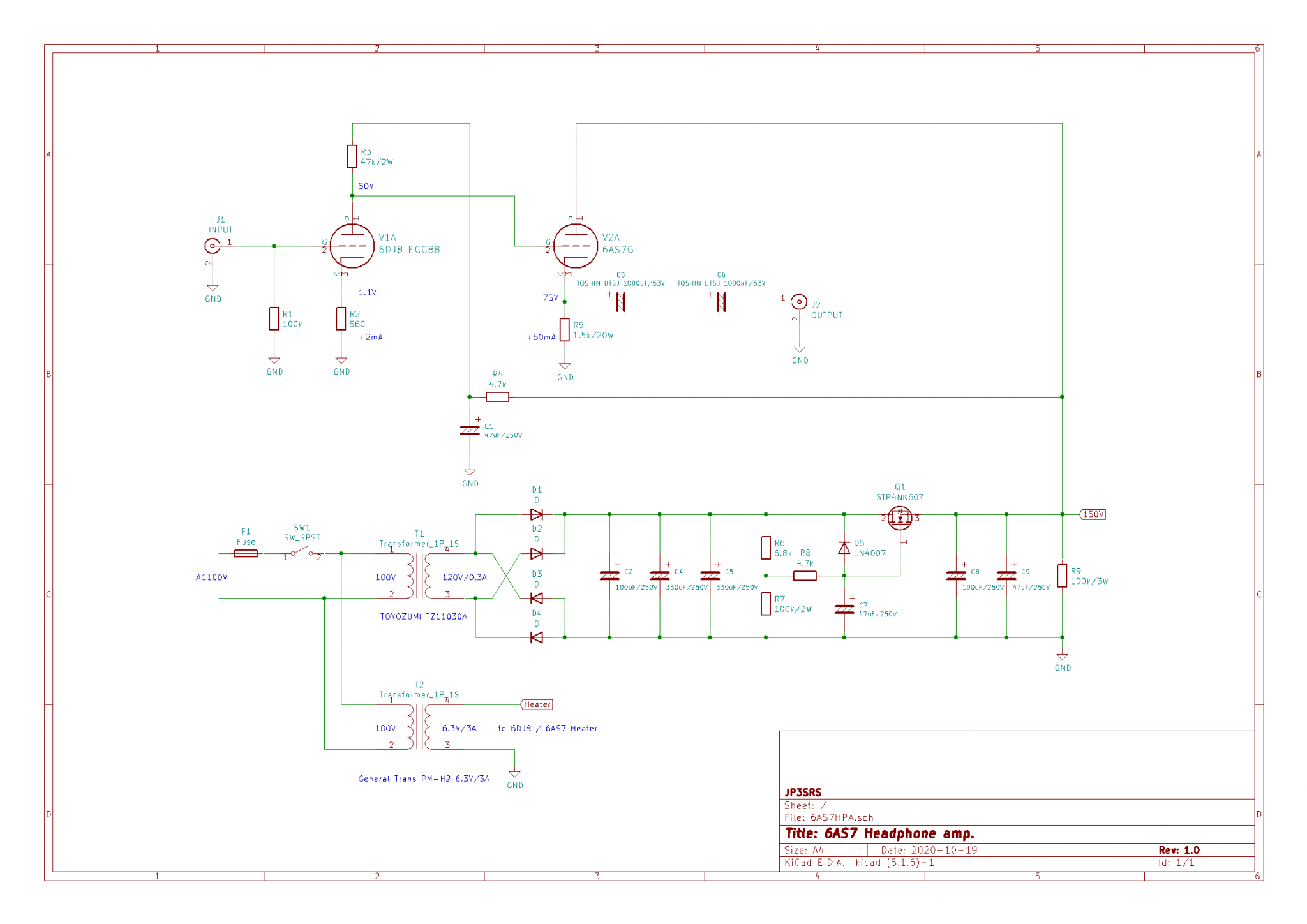 6AS7G OTL ヘッドホンアンプの製作 | 趣味関係のメモ帳
